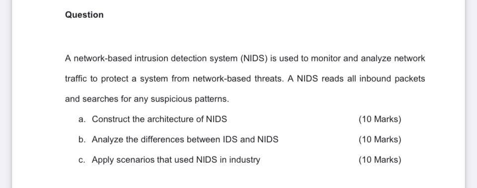 Solved A network-based intrusion detection system (NIDS) is | Chegg.com