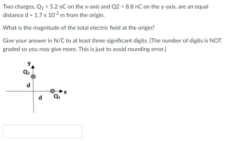 Solved Two charges, Q1 5.2 nC on the x-axis and Q2 8.8 nC on | Chegg.com