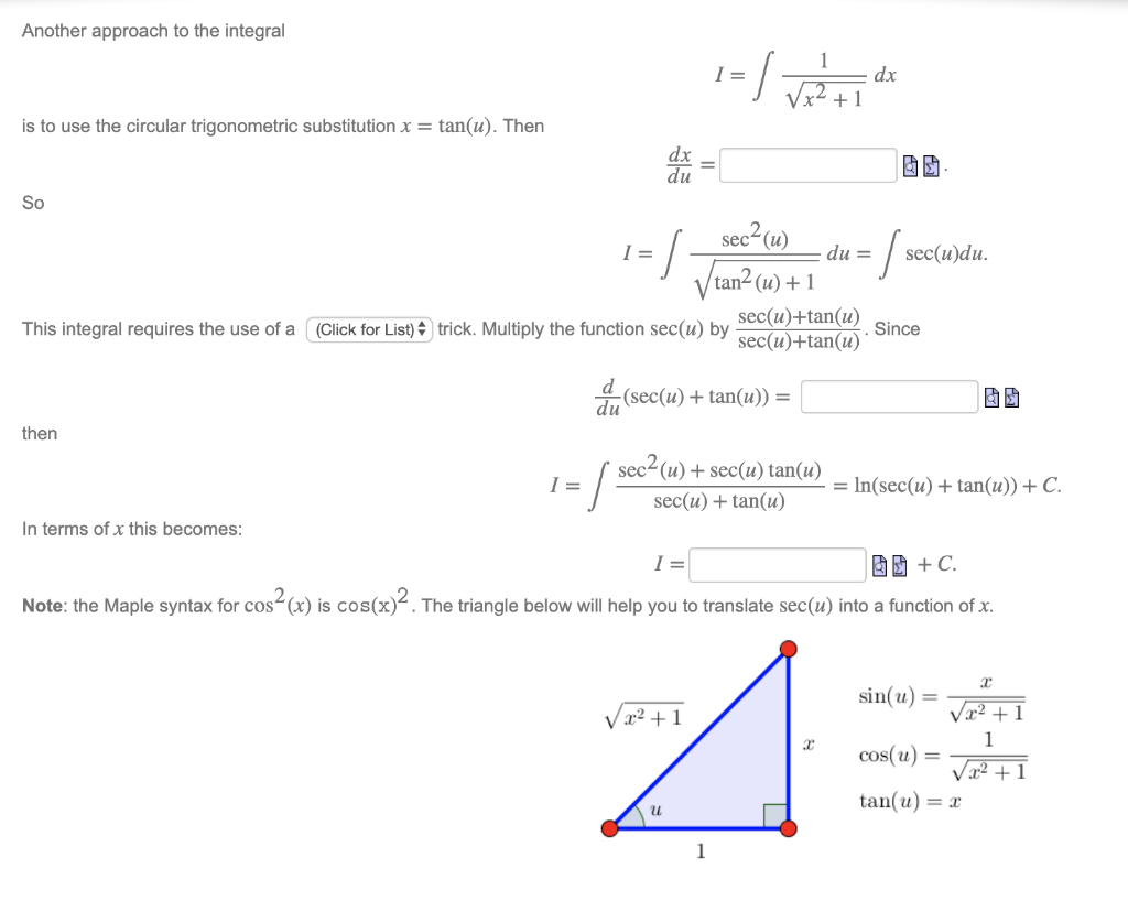 Solved Another approach to the integral is to use the | Chegg.com