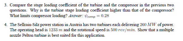 Solved 3. Compare the stage loading coefficient of the | Chegg.com