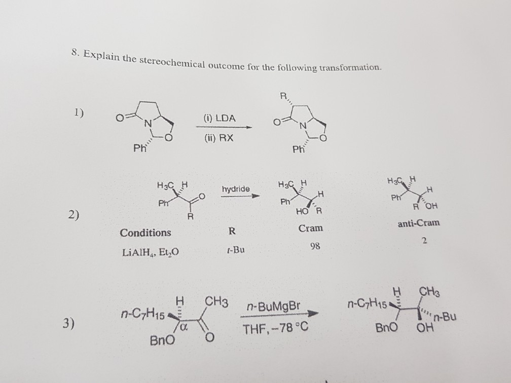 Solved 8. Explain the stereochemical outcome for the | Chegg.com