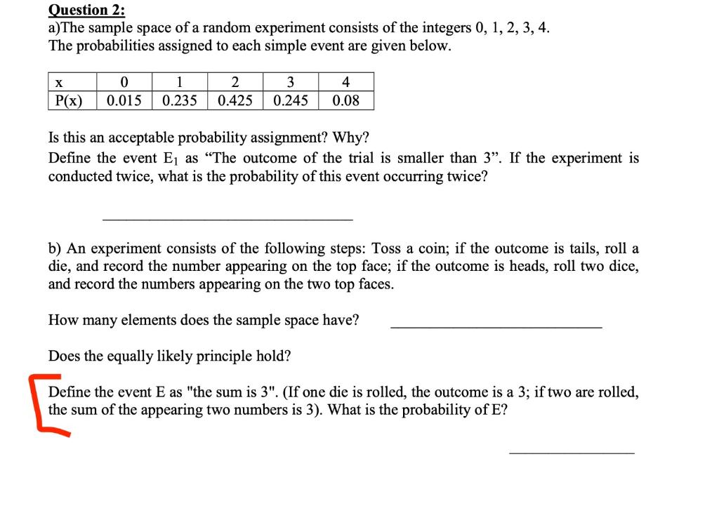 Solved Question 2: a)The sample space of a random experiment | Chegg.com