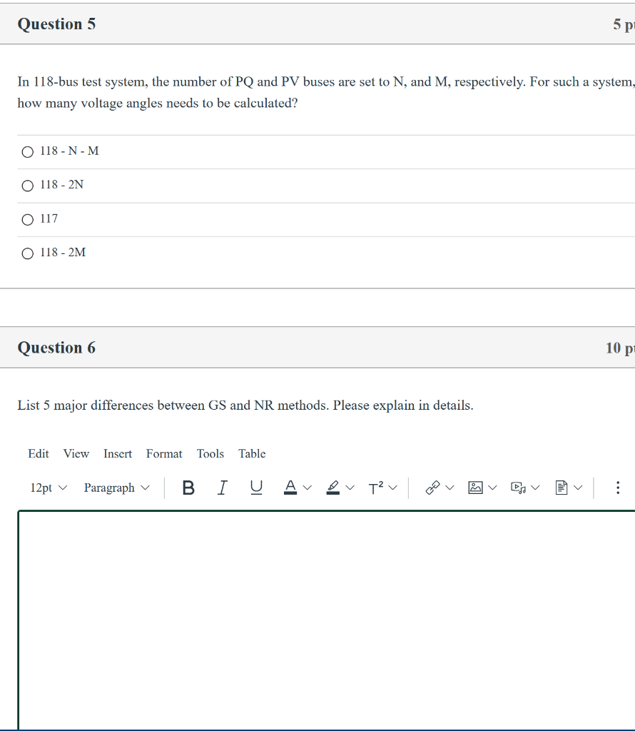 Solved Question 5 5 p In 118-bus test system, the number of | Chegg.com