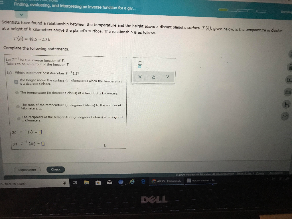 Solved Finding, evaluating, and interpreting an inverse | Chegg.com