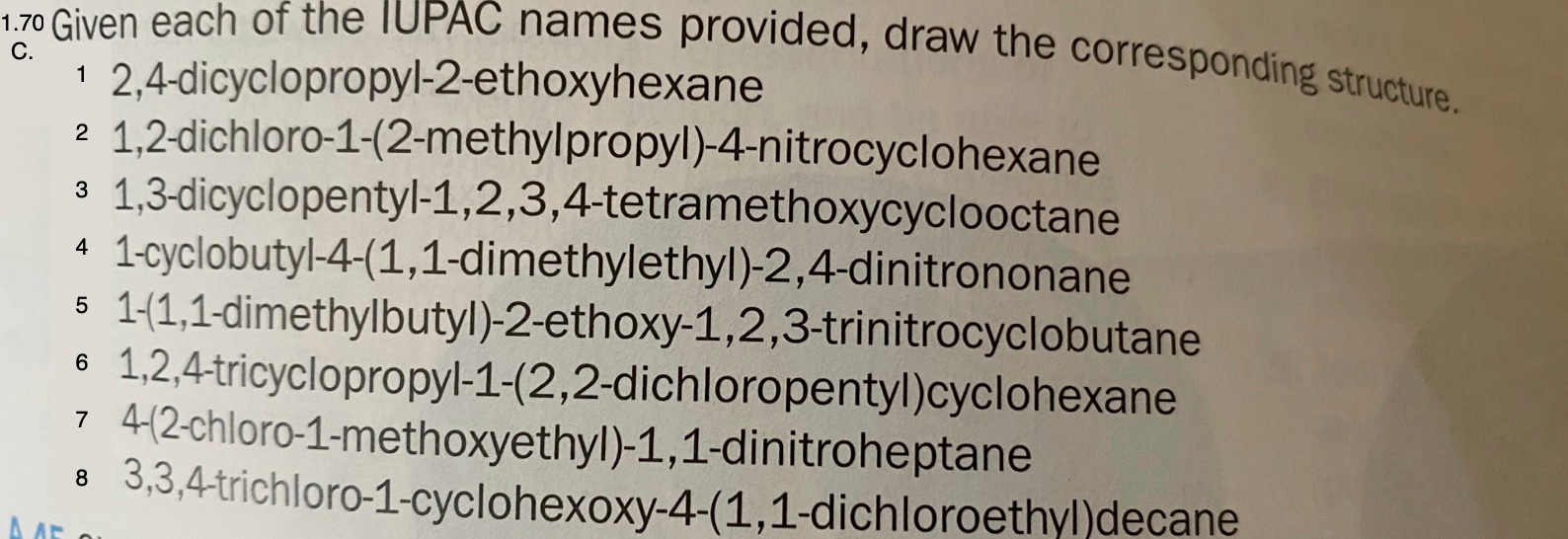 Solved C. 4 1.70 Given each of the IUPAC names provided, | Chegg.com