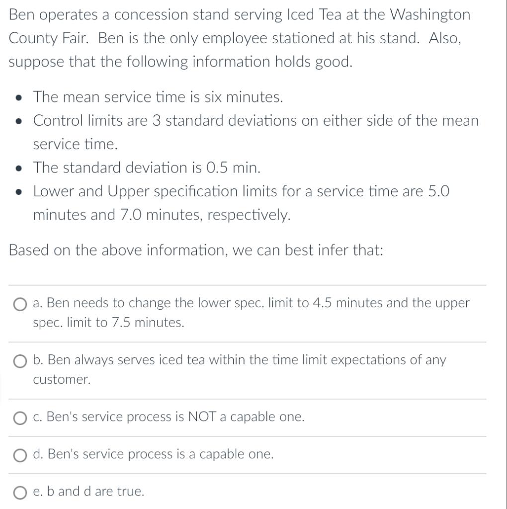 Solved Ben operates a concession stand serving Iced Tea at | Chegg.com