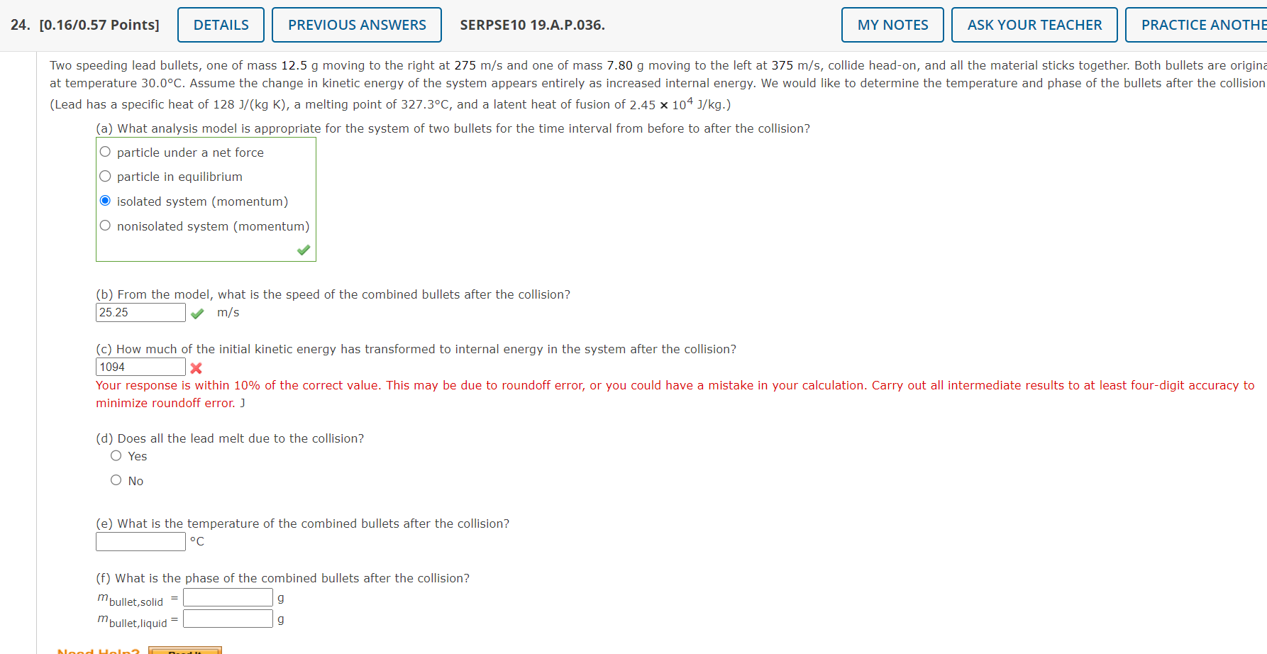 Solved (Lead has a specific heat of 128 J/(kgK ), a melting | Chegg.com