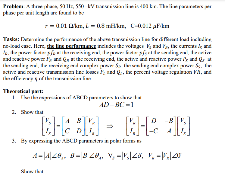 Solved Problem: A three-phase, 50 Hz,550−kV transmission | Chegg.com