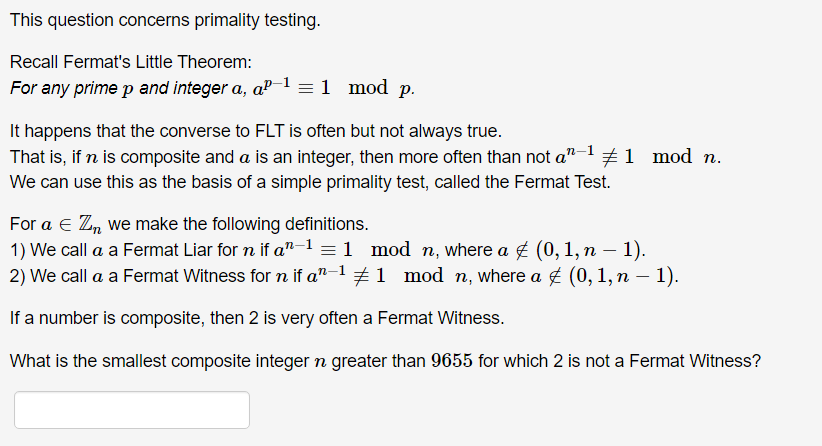 Solved This Question Concerns Primality Testing Recall 