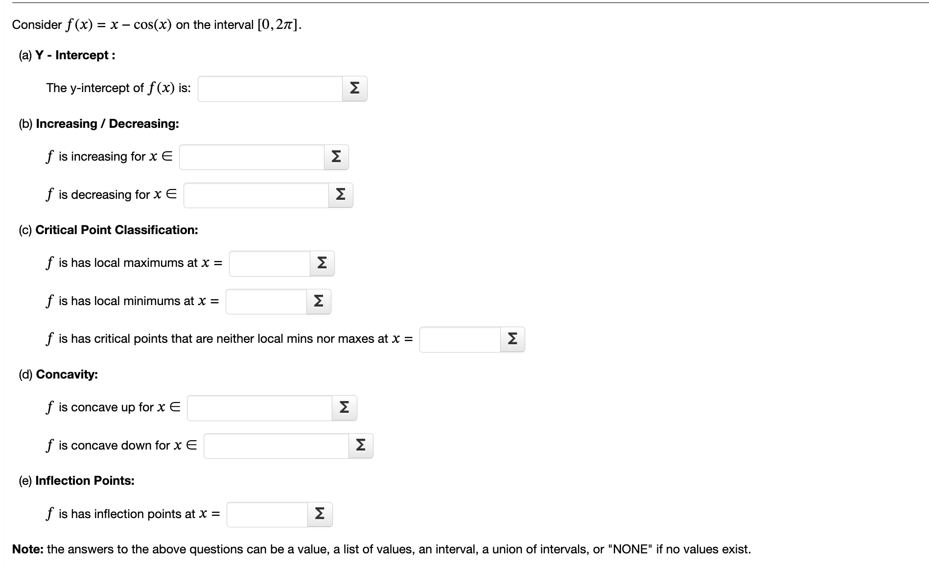 Solved Consider f(x)=x-cos(x) ﻿on the interval 0,2π.(a) Y - | Chegg.com