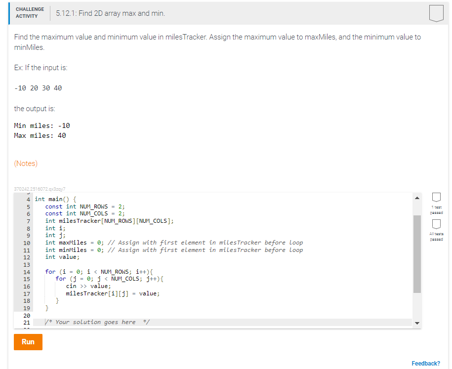 Solved Challenge Activity 5 12 1 Find 2d Array Max And Min