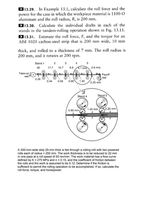 13.29. In Example 13.1, calculate the roll force and | Chegg.com