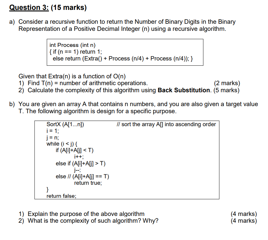 Solved Question 3: (15 marks) a) Consider a recursive | Chegg.com