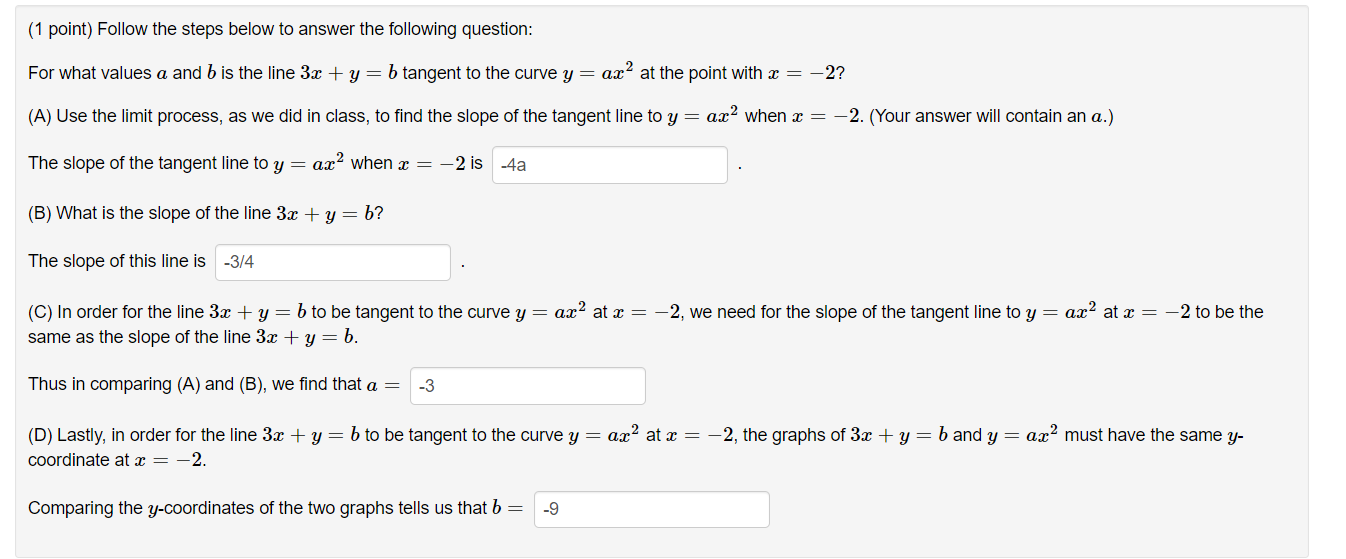 Solved (1 point) Follow the steps below to answer the | Chegg.com