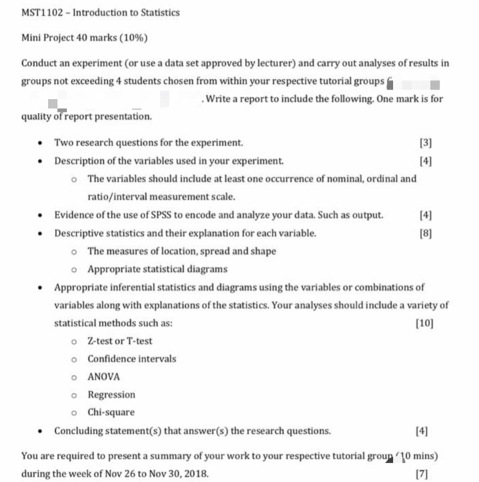 MST1102-Introduction to Statistics Mini Project 40 | Chegg.com