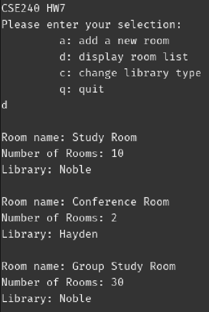 Solved CSE240 HW 7 Please enter your selection: a: add a new | Chegg.com