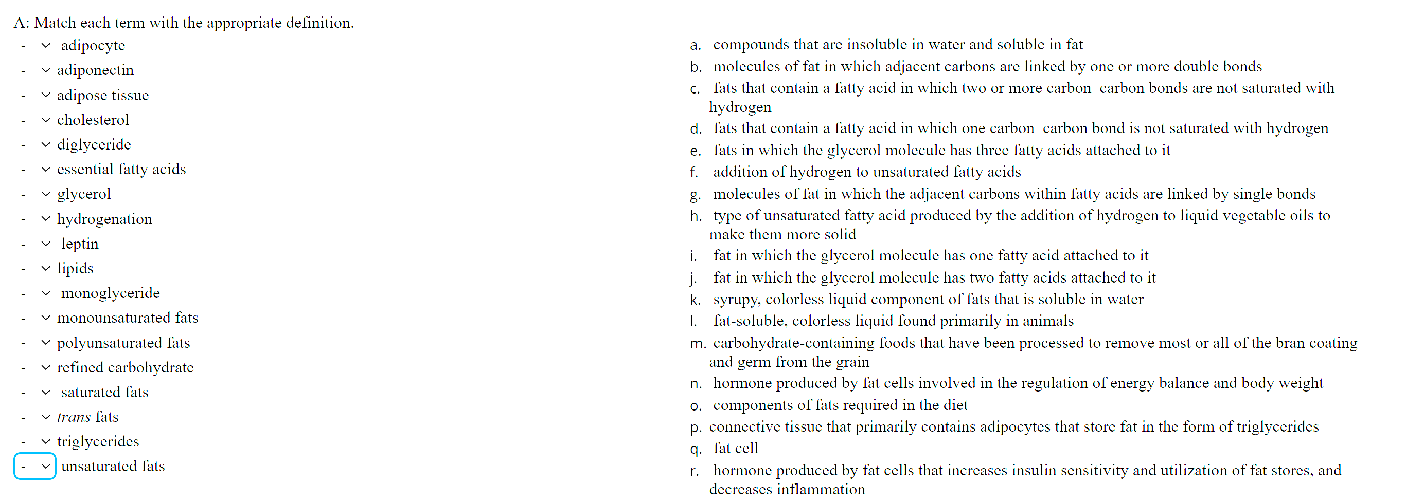 Solved A: Match each term with the appropriate definition. - | Chegg.com