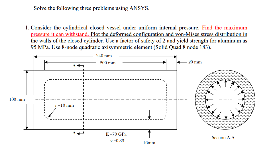 Solve the following three problems using ANSYS. 1. | Chegg.com