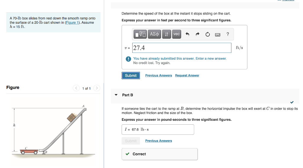 Solved A 70-1b box slides from rest down the smooth ramp | Chegg.com