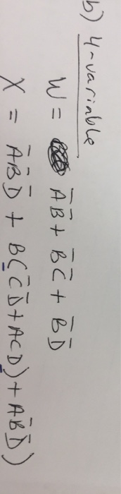 Solved 4-variable w = A bar B bar + B bar C bar + B bar D | Chegg.com