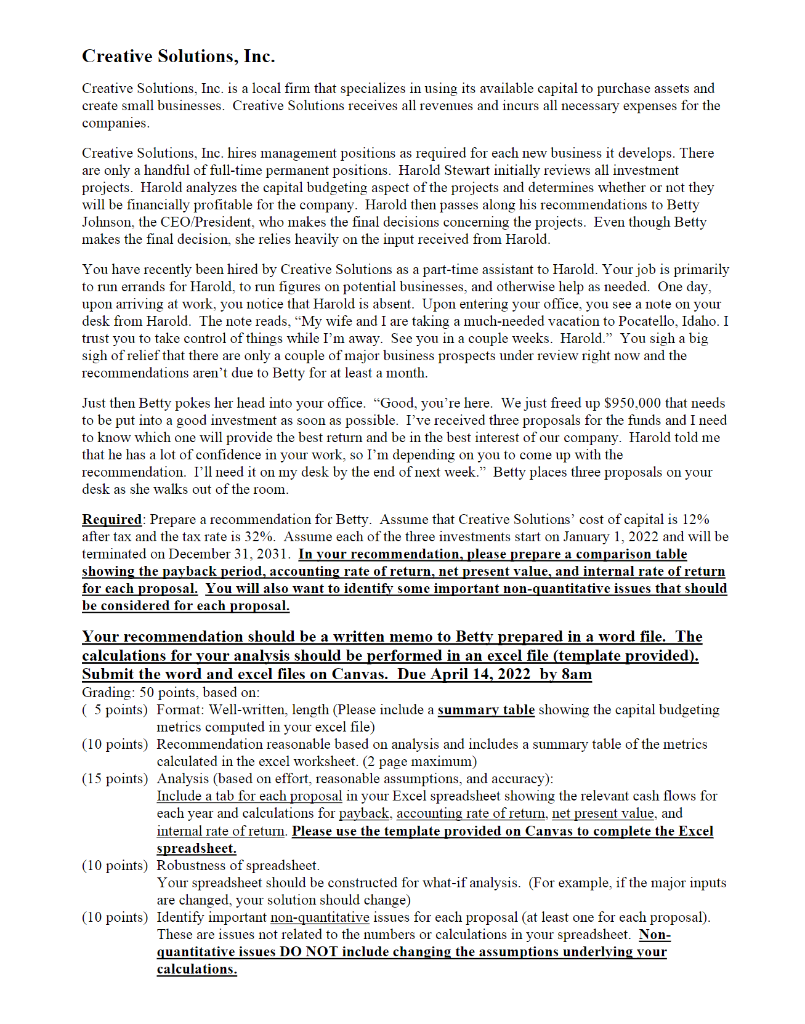 Creative Solutions, Inc. Creative Solutions, Inc. is | Chegg.com