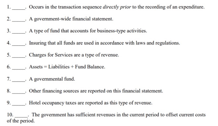 Solved Below is a list of various governmental accounting | Chegg.com