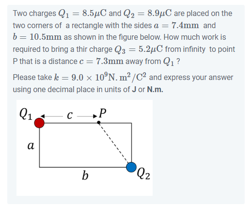 Solved Two charges Q1=8.5μC and Q2=8.9μC are placed on the | Chegg.com