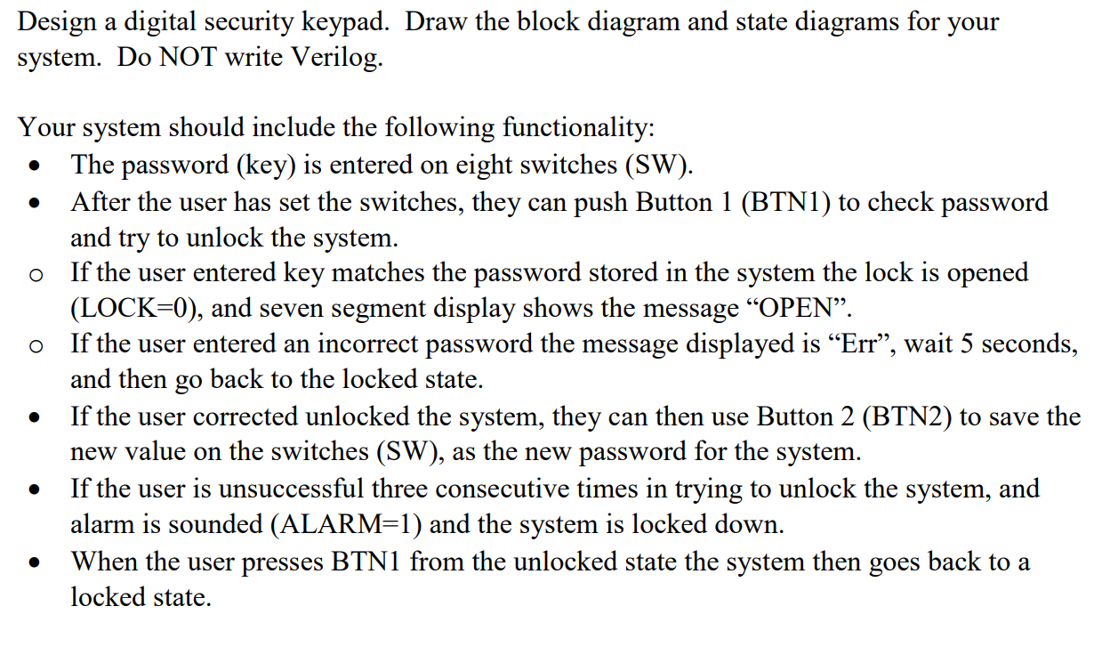 Design a digital security keypad. Draw the block | Chegg.com