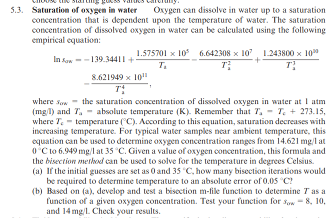 Solved 5.3. Saturation of oxygen in water Oxygen can | Chegg.com