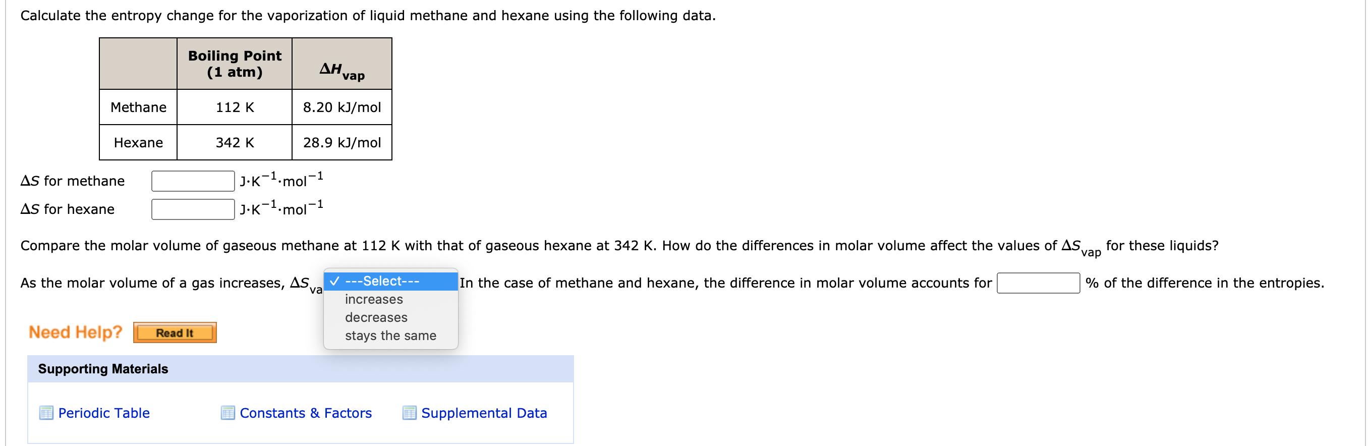 Solved Calculate the entropy change for the vaporization of | Chegg.com