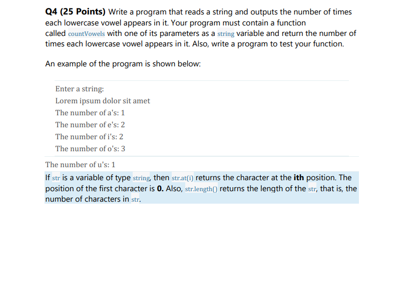 Solved Q4 (25 Points) Write a program that reads a string | Chegg.com