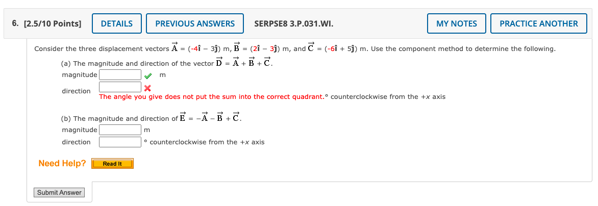 Solved Consider the three displacement vectors A with arrow | Chegg.com