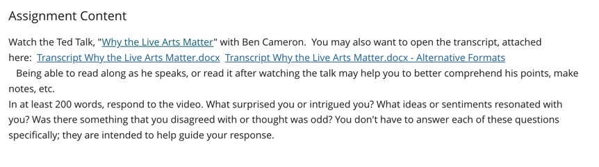Assignment Content Watch the Ted Talk, "Why the Live | Chegg.com