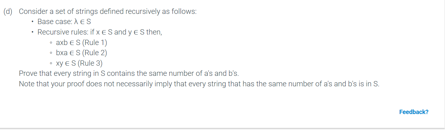 Solved (d) Consider a set of strings defined recursively as | Chegg.com