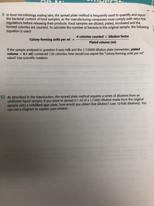 Solved 9 In food microbiology testing labs, the spread plate | Chegg.com