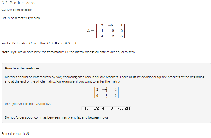 Solved 6.2. Product zero 0.0/10.0 points (graded) Let A be a | Chegg.com