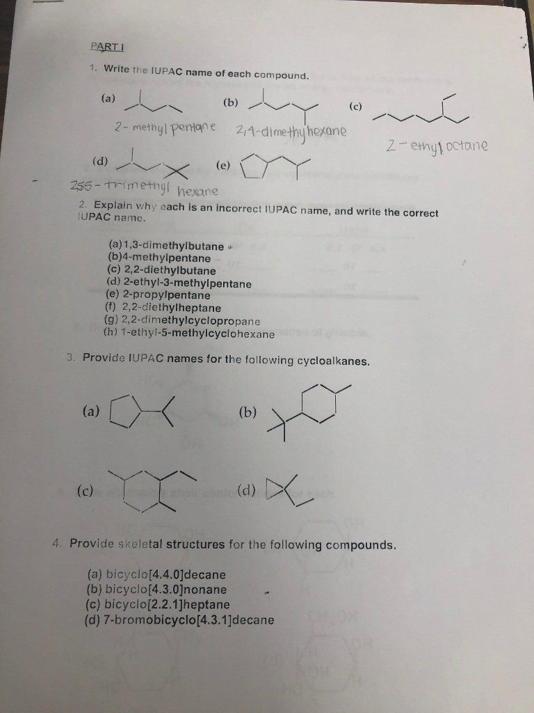 Solved PARTI 1. Write the IUPAC name of each compound. 2- | Chegg.com