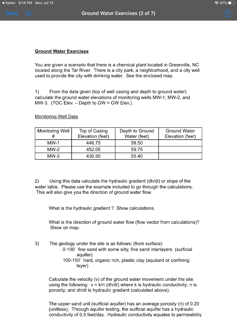 Solved Safari 9:14 PM Mon Jul 13 47% Done Ground Water | Chegg.com