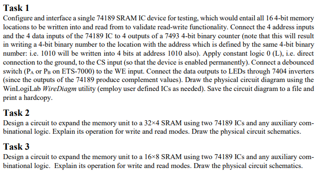 Task 1 Configure and interface a single 74189 SRAM IC | Chegg.com