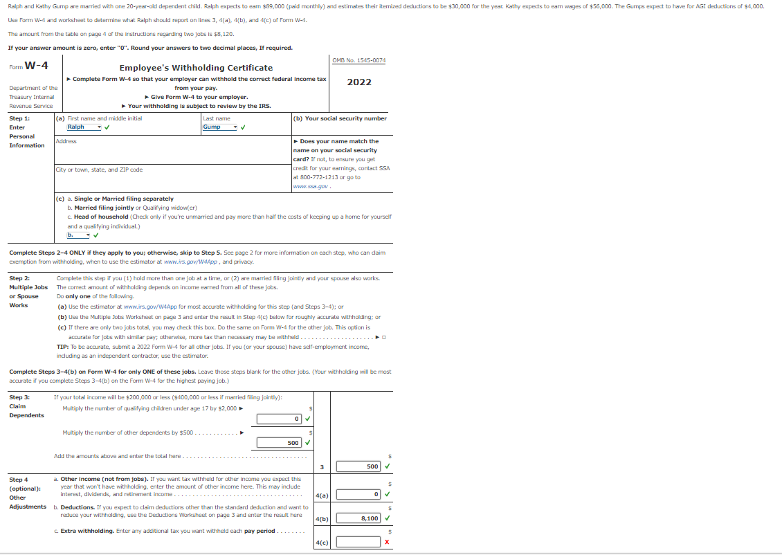 Use Form W-4 ﻿and worksheet to determine what Ralph | Chegg.com
