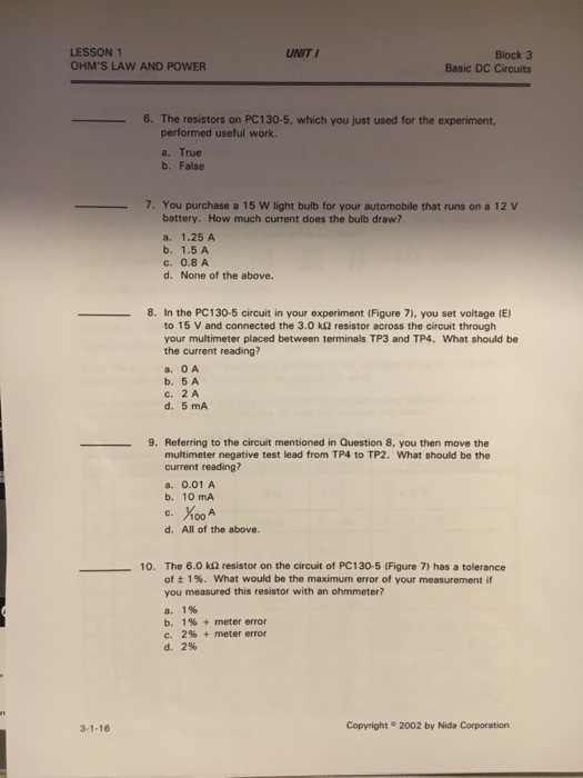 Solved Block 3 Basic DC Circuits UNIT I LESSON 1 OHM'S LAW | Chegg.com