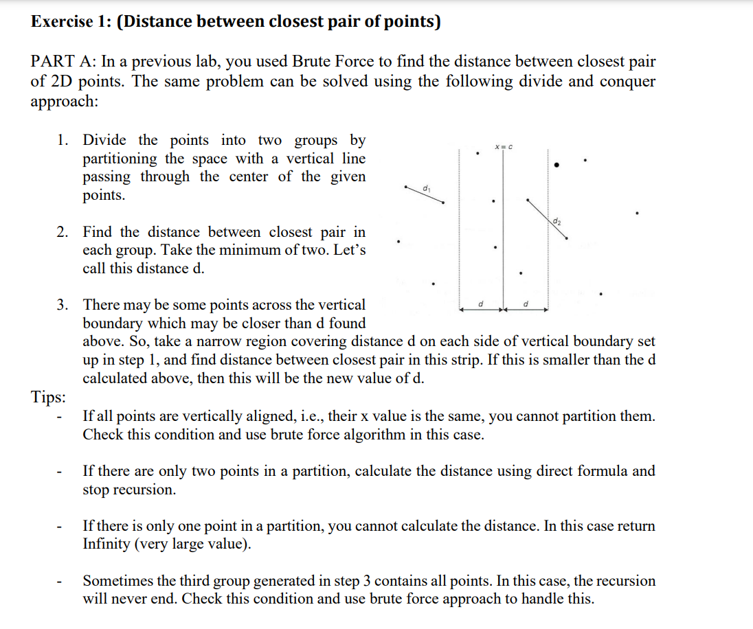 Solved Exercise 1: (Distance between closest pair of points) | Chegg.com