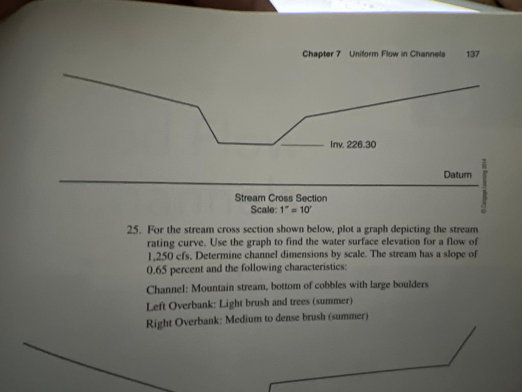 For the stream cross section shown below, find the | Chegg.com