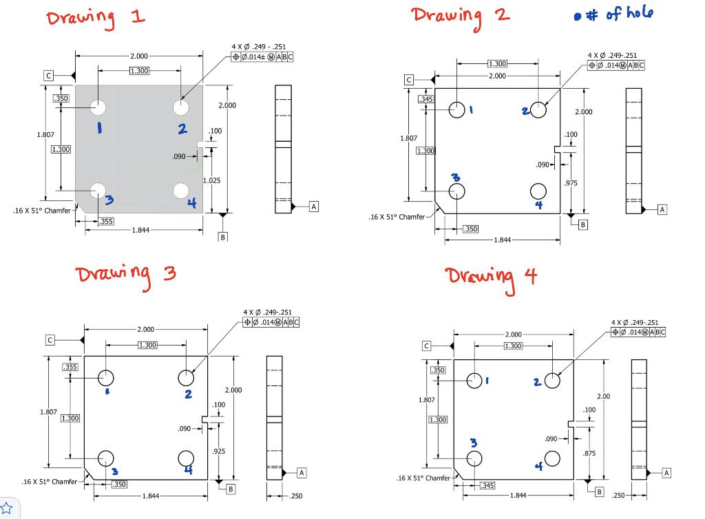 Solved Hole 1 HOLE 2 Hole 3 Hole 4 Drawing i Drawing 2 | Chegg.com