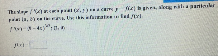 Solved The slope f '(x) at each point (x, y) on a curve y | Chegg.com