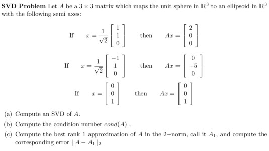 to an ellipsoid in R SVD Problem Let A be a 3 x 3 | Chegg.com