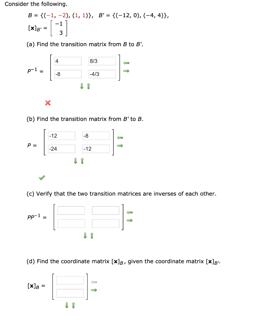 Solved Consider the following. В 3 {(-1, -2), (1, 1)}, в' | Chegg.com