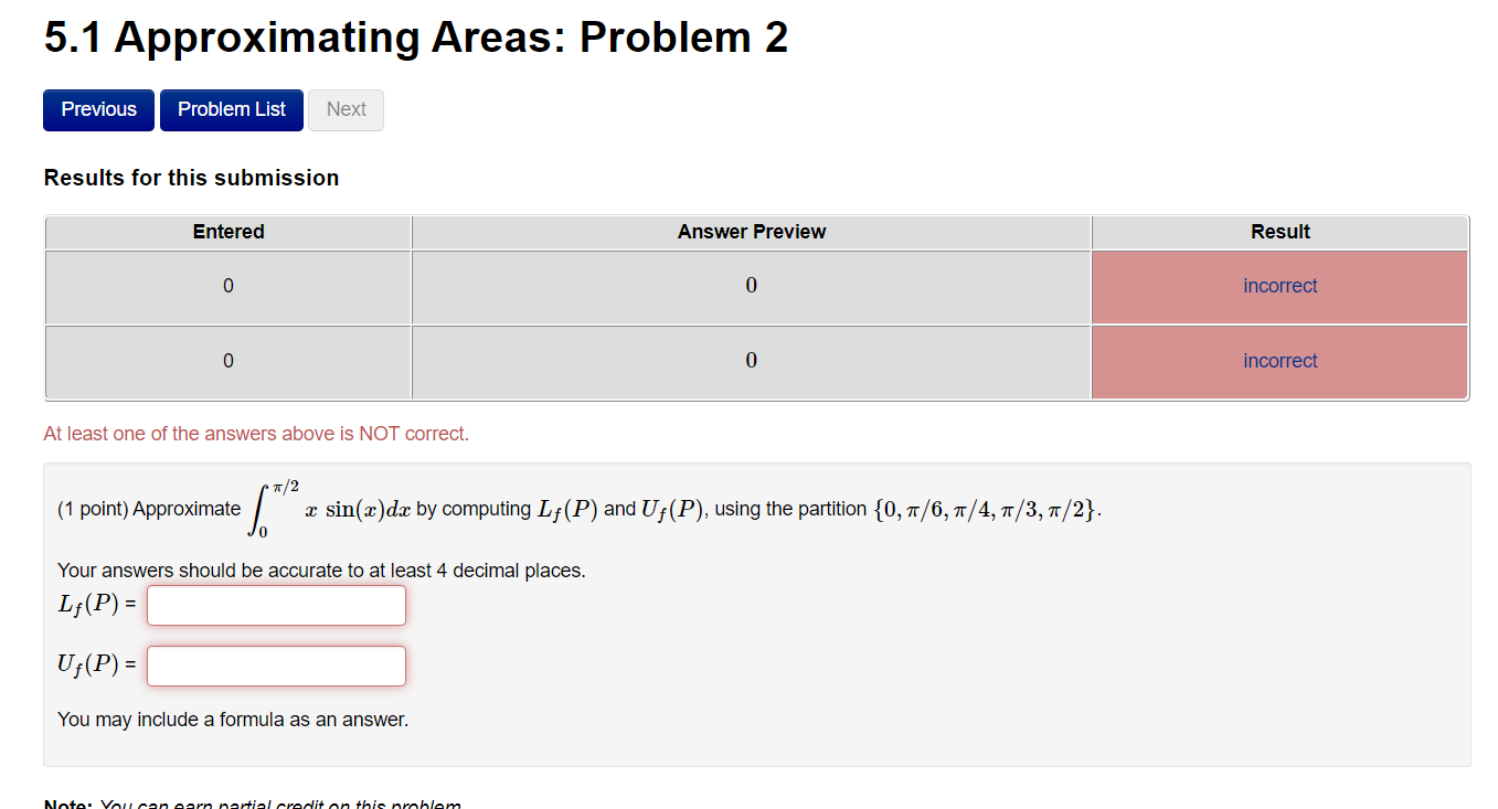 Solved 5.1 Approximating Areas: Problem 2 Previous Problem | Chegg.com