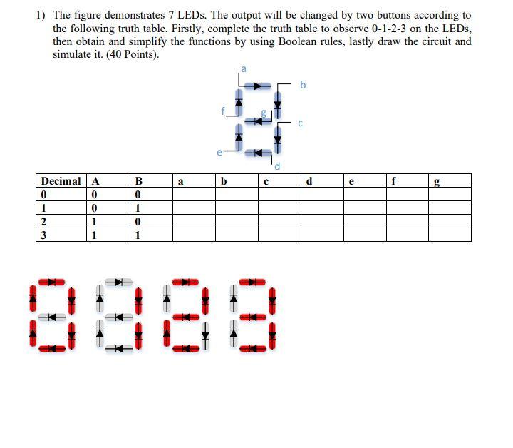 Solved 1) The figure demonstrates 7 LEDs. The output will be | Chegg.com