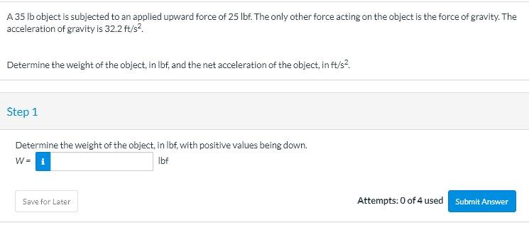 Solved A 35 lb object is subjected to an applied upward | Chegg.com